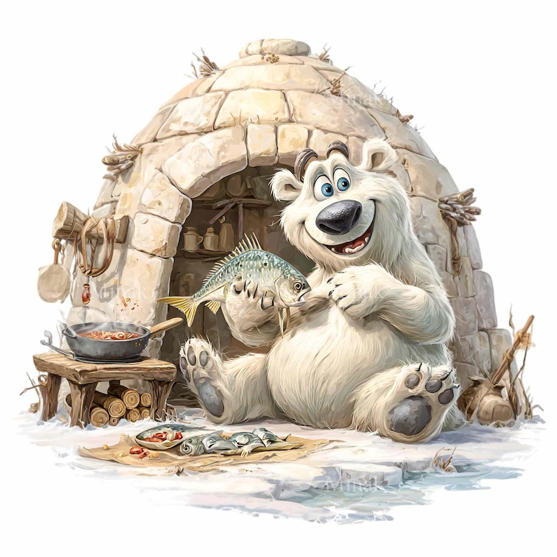 16 PNG Polar Bear Clipart – Funny Arctic Illustration With Igloo and ...
