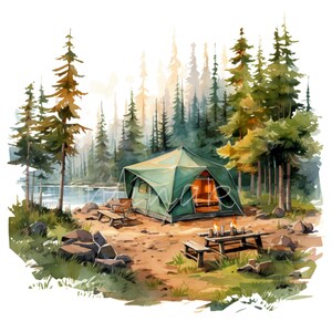 Tent Clipart PNG, 10 Watercolor Outdoor Camping Adventure Illustration ...