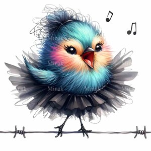12 PNG Singing Bird Clipart, Blue Chick Watercolor, Music Teacher Gift ...