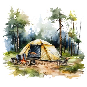 Tent Clipart PNG, 10 Watercolor Outdoor Camping Adventure Illustration ...