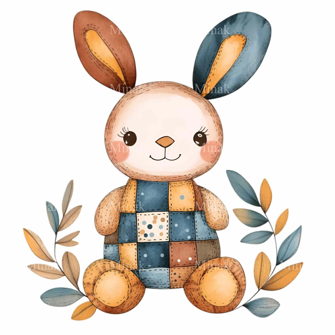 12 Patchwork Rabbit PNG Clipart, Cute Stuffed Bunny Art, Quilted Rabbit ...