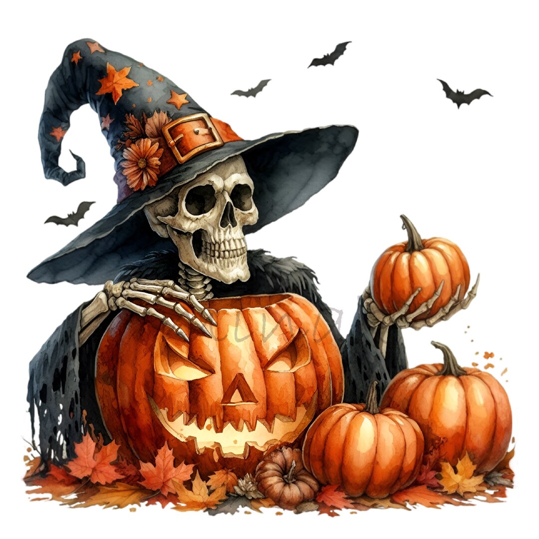 15 PNG Skeleton Witch Halloween Clipart, Pumpkin Gothic Graphic - Etsy