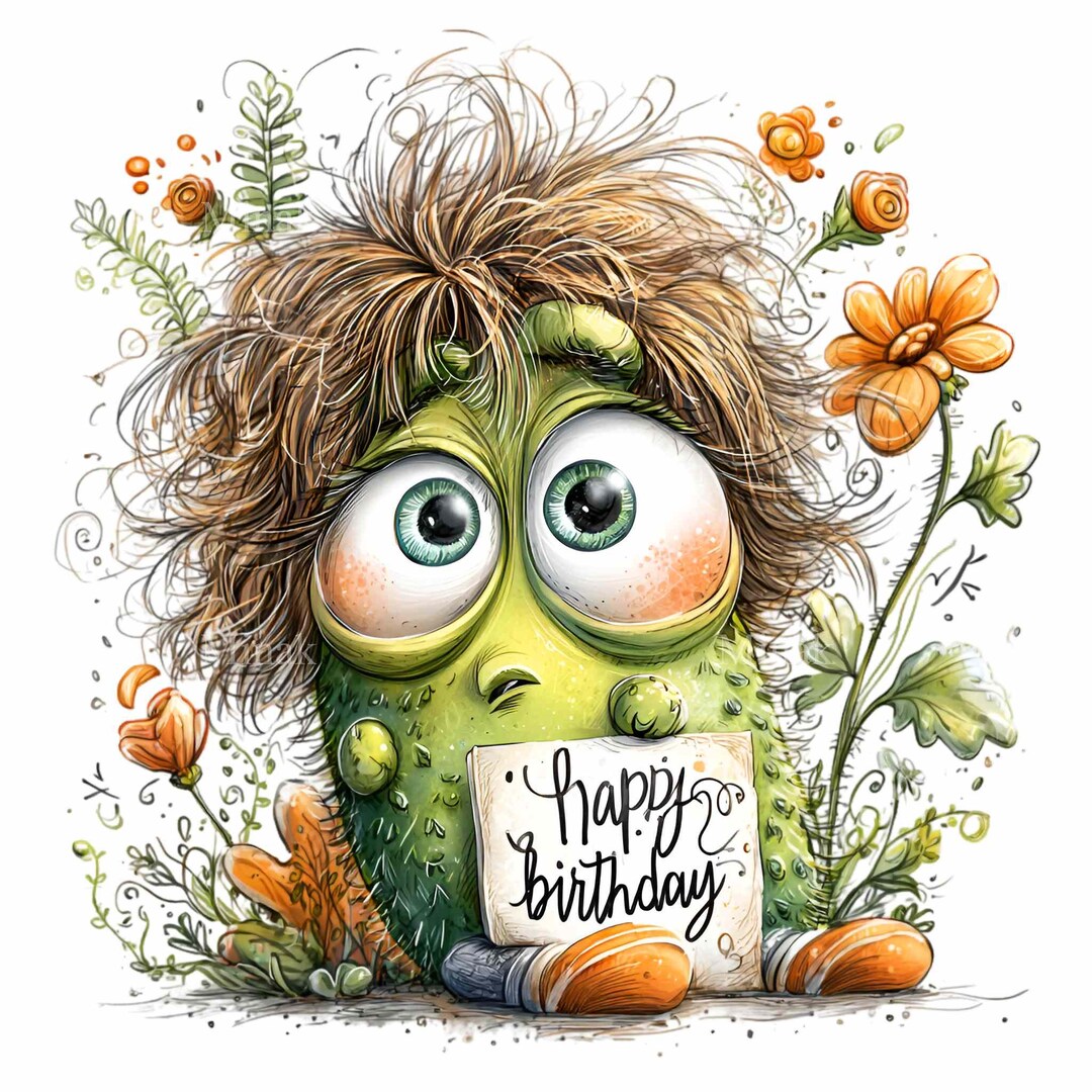 12 PNG Birthday Veggie Card – Cucumber Character PNG Clipart for Funny ...