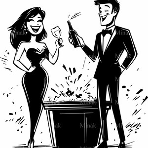 6 SVG Elegant Party Couple SVG | Man & Woman Toasting Clipart ...