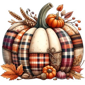 12 Plaid Patchwork Pumpkin PNG Clipart, Rustic Fall Decor With Autumn ...