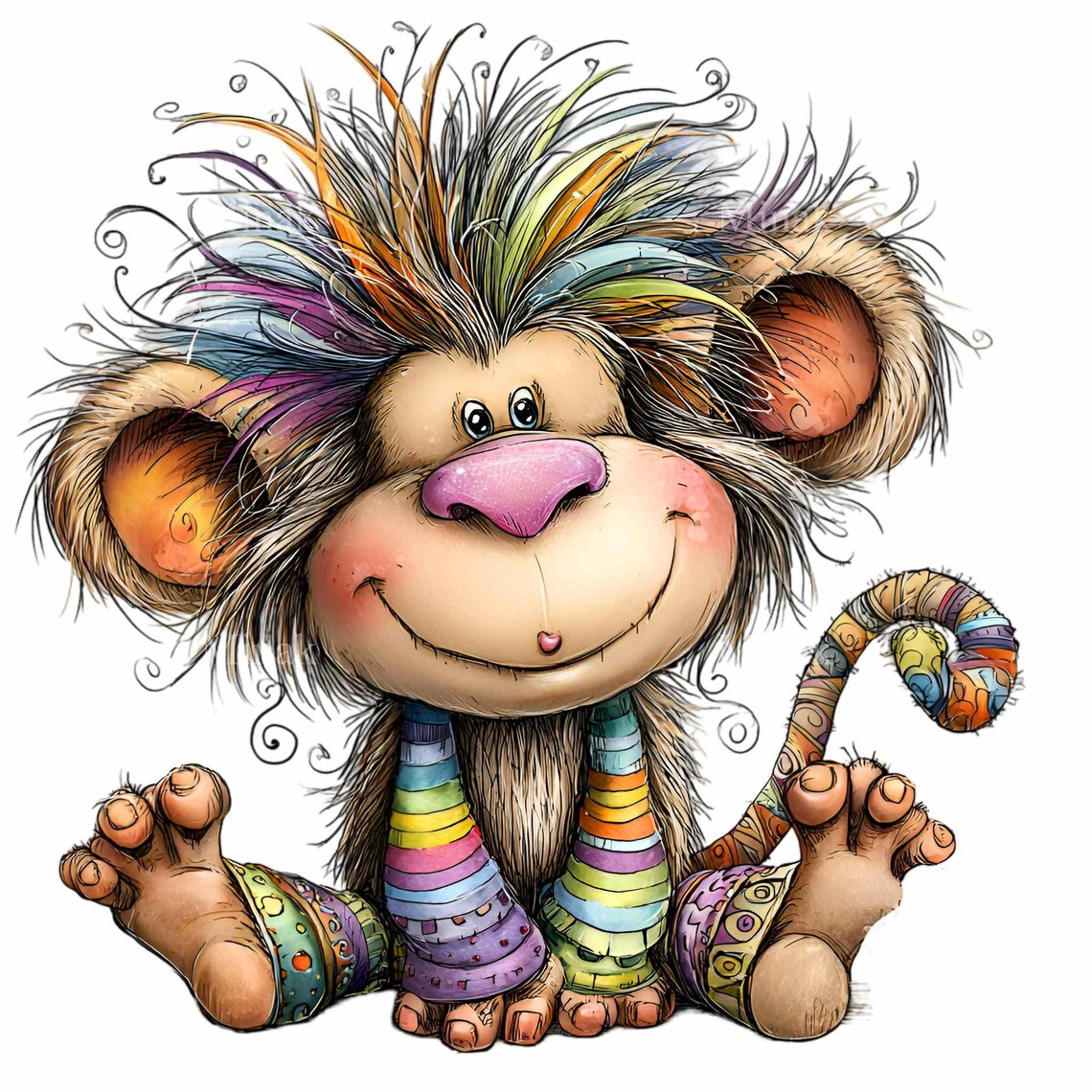 12 PNG Rainbow Animal Clipart – Colorful Monkey PNG – Fun Cartoon ...