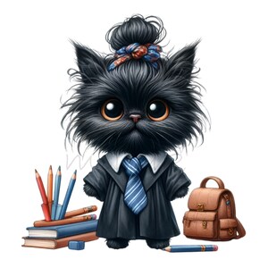 Cute Kitten School Clip Art, 10 PNG Funny Girl Cat Clipart, Teacher ...