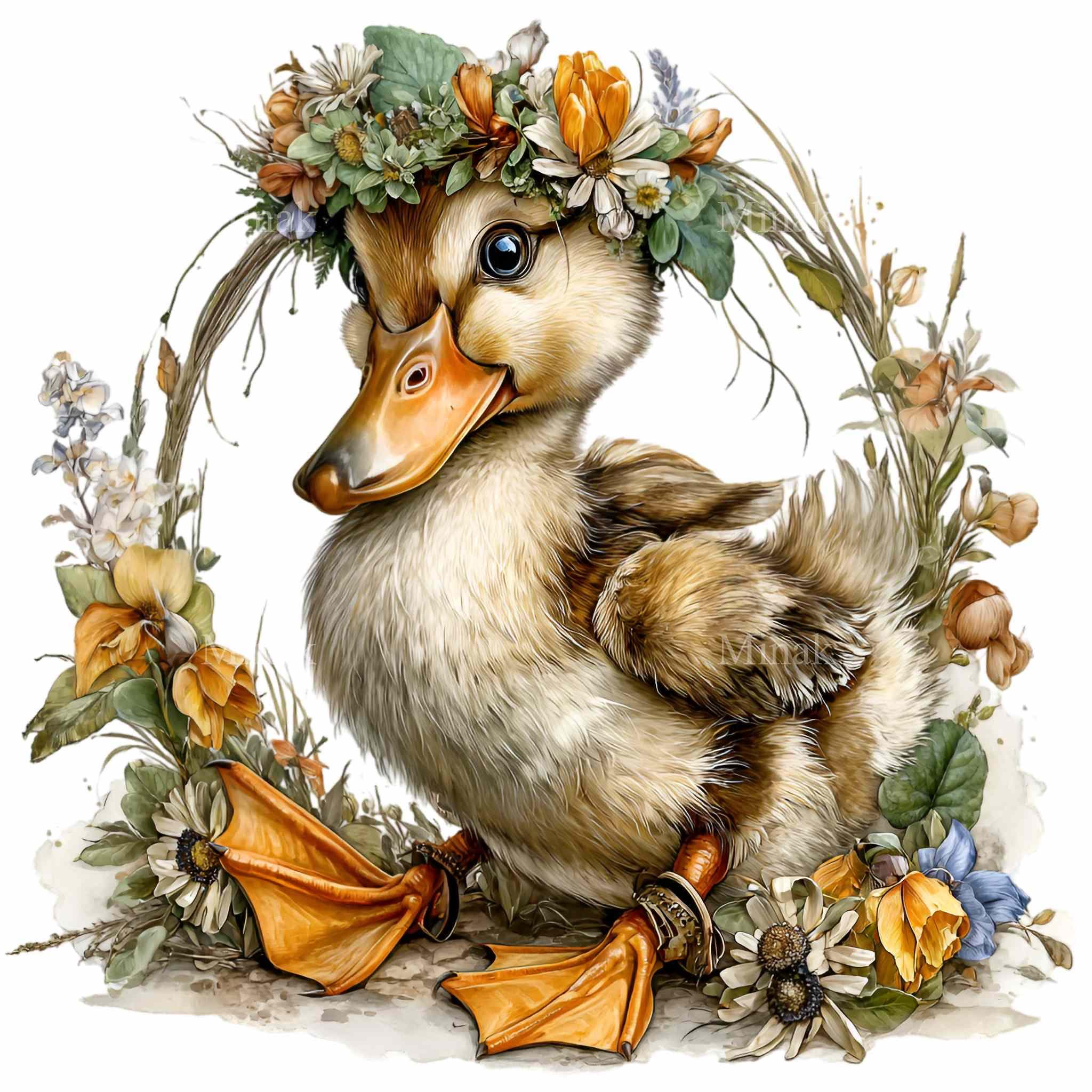 12 PNG Floral Duckling Clipart – Cute Duck PNG – Spring Animal ...