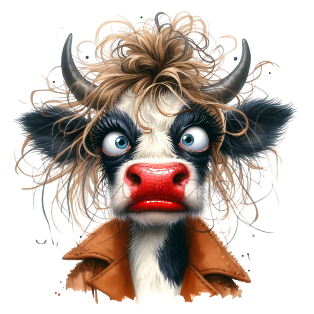 Quirky Cow With Lipstick Clipart 15 PNG - Funny Cow Art in Leather ...