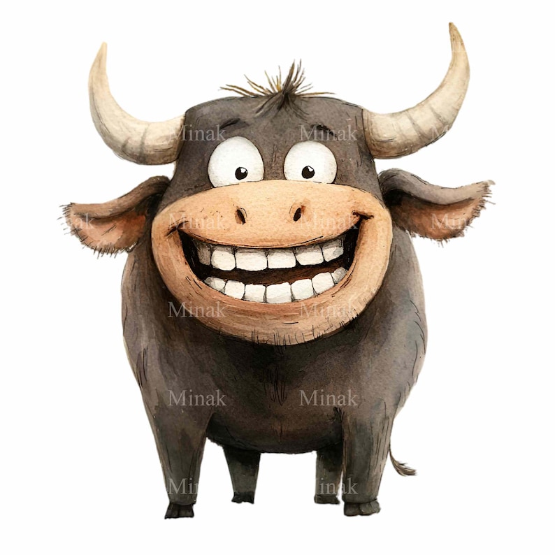 15 Funny Bull Clipart PNG - Cartoon Black Bull With Big Smile - Quirky ...