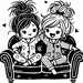 5 Funny Girls SVG Cut File - Two Stylish Friends Laughing on a Couch in ...