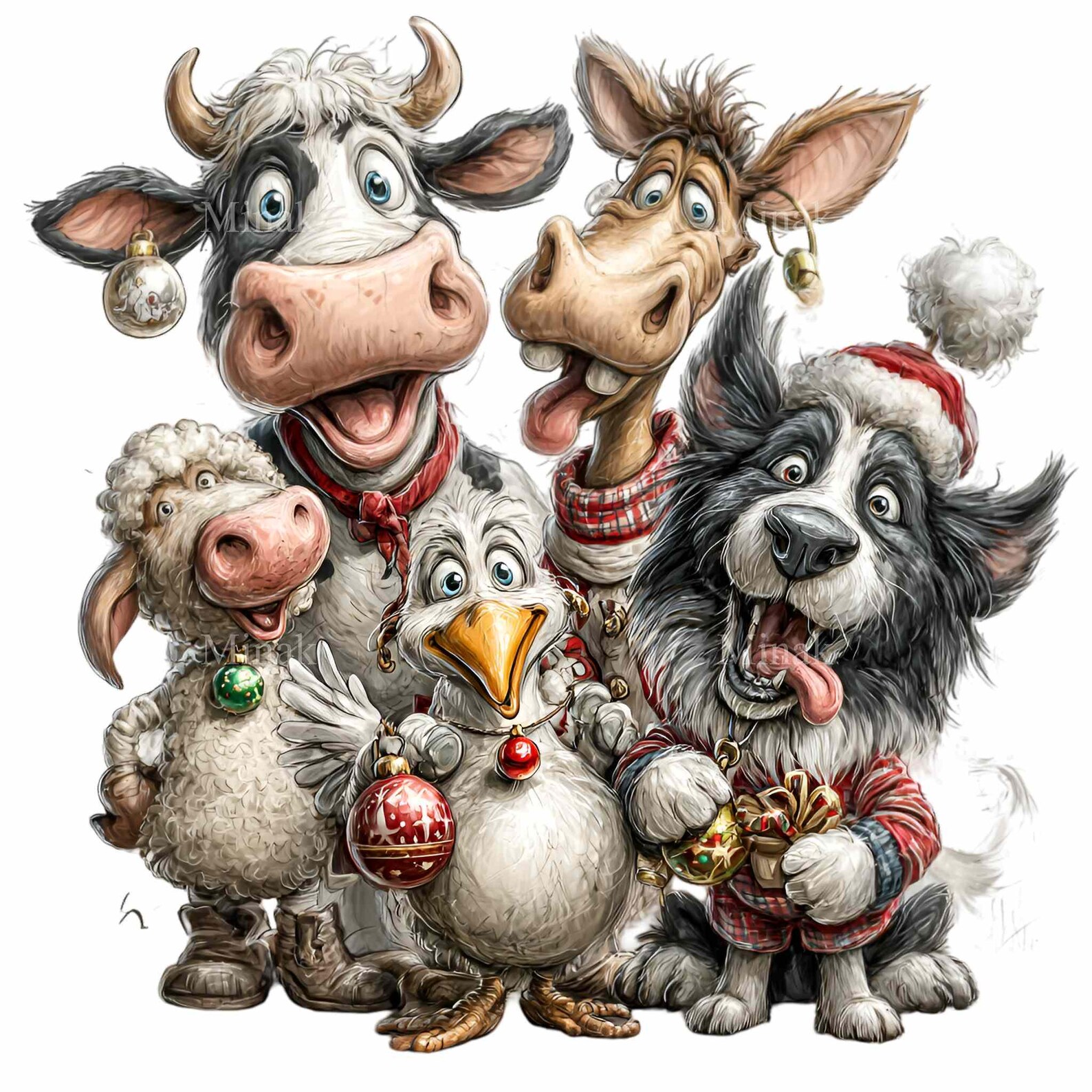 11 PNG Farm Animal Christmas Clipart – Festive Cow Dog Sheep PNG ...
