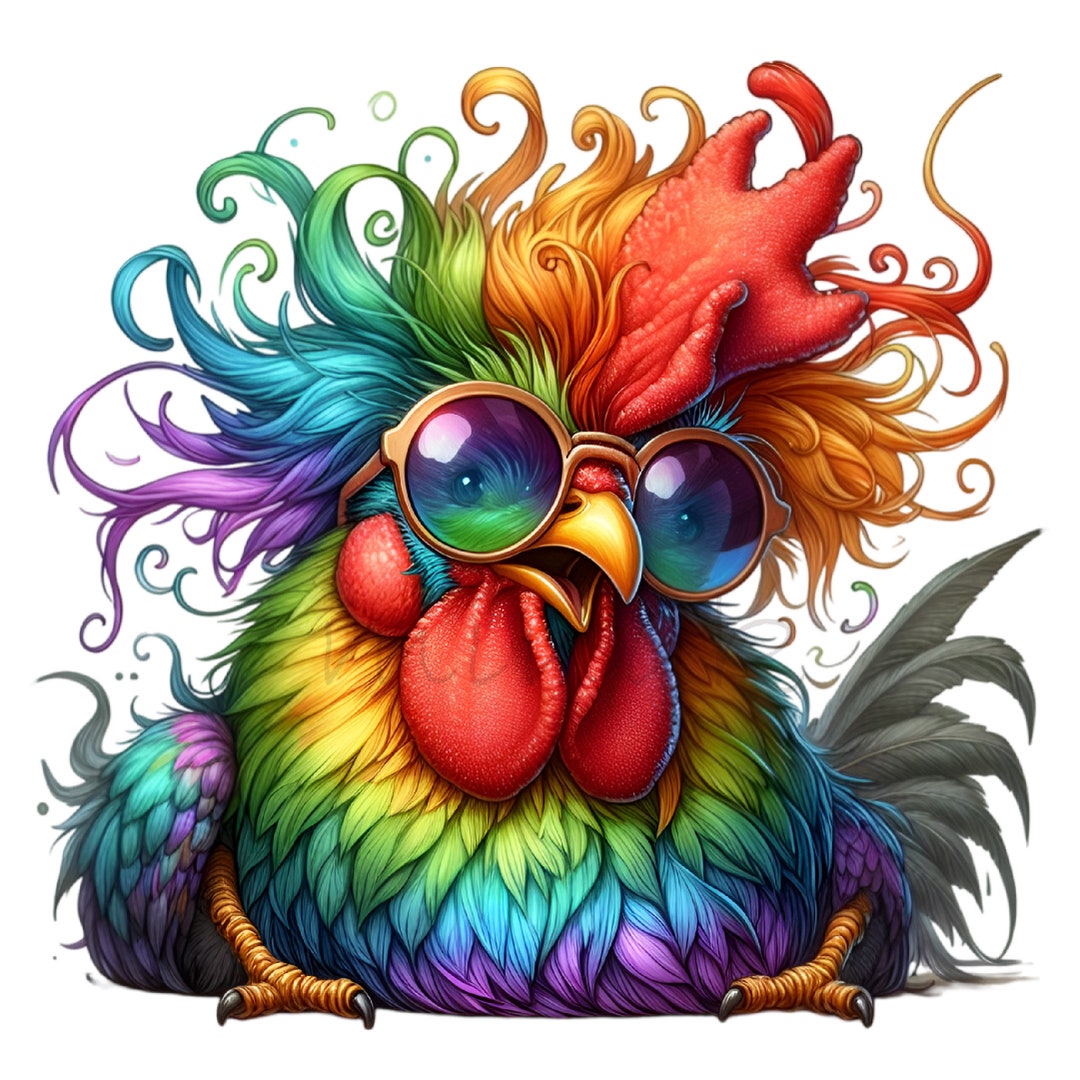 Colorful Rooster Clipart 12 Rainbow Chicken With Sunglasses Funky Bird ...