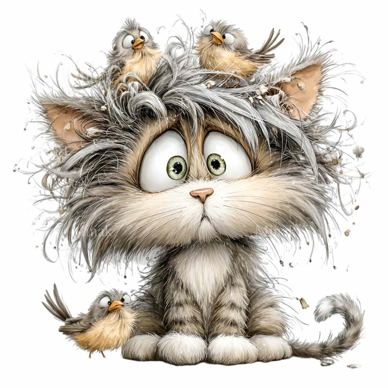 15 PNG Cat With Birds Clipart - Funny Kitten Digital Download for ...