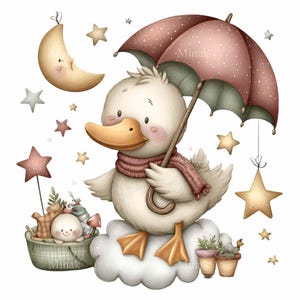 16 PNG Duck With Umbrella Clipart – Cute Baby Duckling With Stars and ...