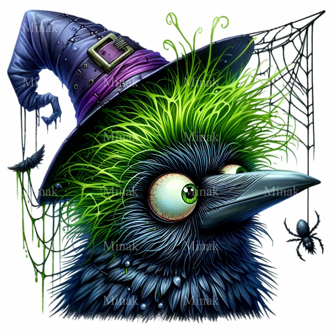 15 Witch Raven PNG Clipart - Cute Furry Green and Black Crow With ...