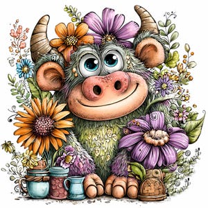 12 PNG Floral Monster Clipart – Cute Cartoon PNG – Spring Fantasy ...
