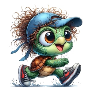 Funny Sea Turtle Sport Runner Clipart, 15 PNG Kids School Kindergarten ...