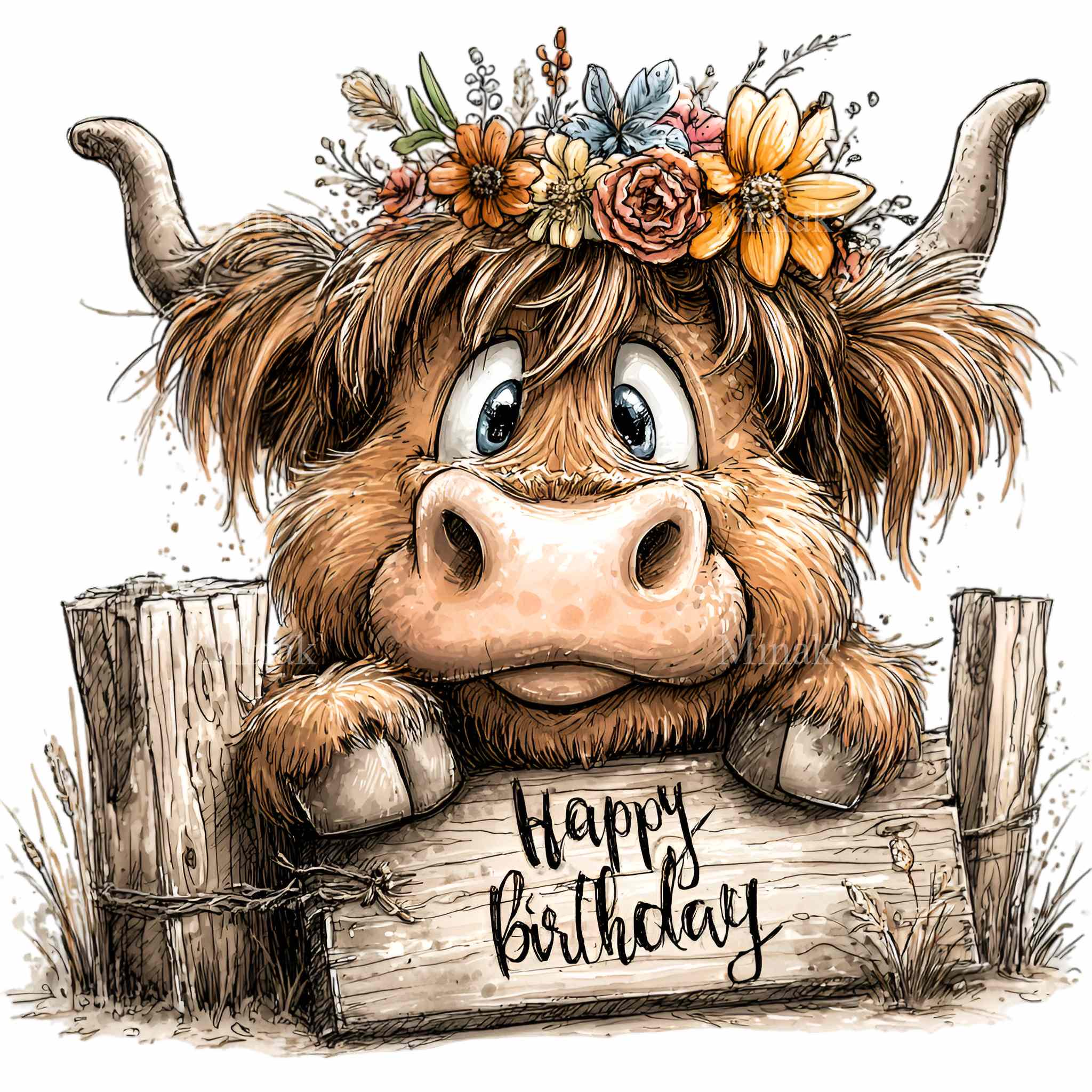 12 PNG Floral Cow Birthday – Cute Baby Cow PNG Clipart – Highland Calf ...