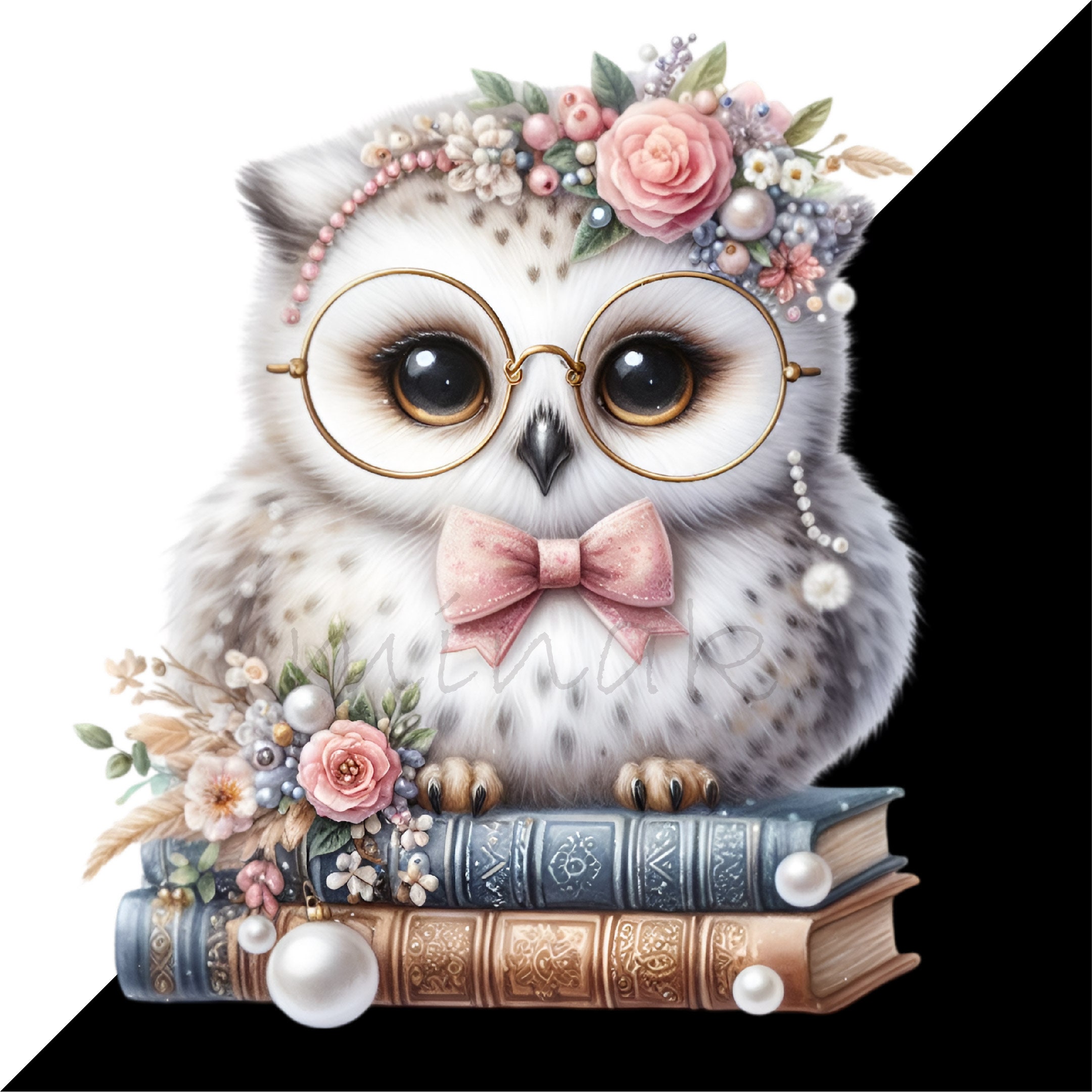 12 PNG Book Owl Clipart – Floral Owl Art With Glasses and Vintage Books ...