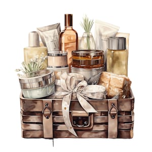 20 PNG Spa Gift Basket Illustration, Pink Bathroom Decor Relaxation Set ...