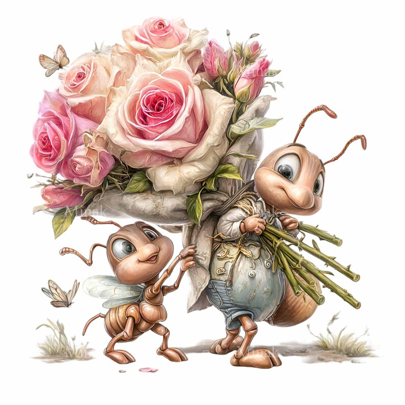 19 PNG Ant Family Clipart, Rose Bouquet Watercolor Illustration ...