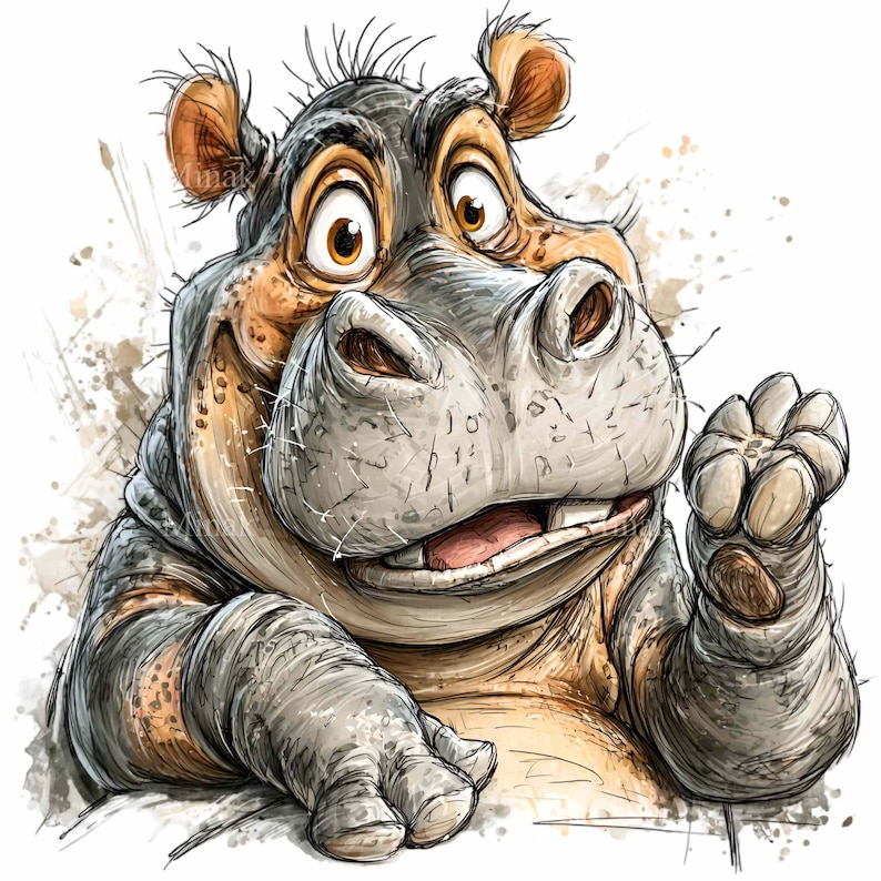 14 PNG Hippo Clipart – Funny Cartoon Animal, Nursery Art (digital ...