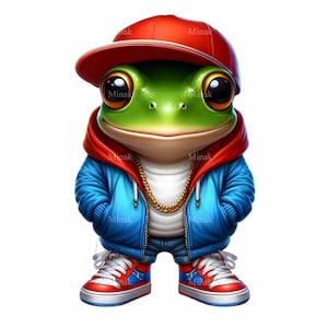 Hip Hop Frog PNG Clipart, 14 Cute Frog in Streetwear With Cap, Sneakers ...