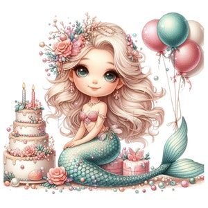 Mermaid Clipart, Birthday Clipart, 20 PNG Watercolor Balloons Clip Art ...