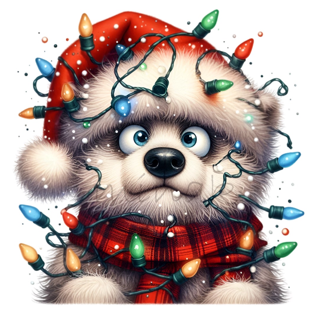 Cute Christmas Bear in Santa Hat With Lights PNG, 15 Adorable Holiday ...