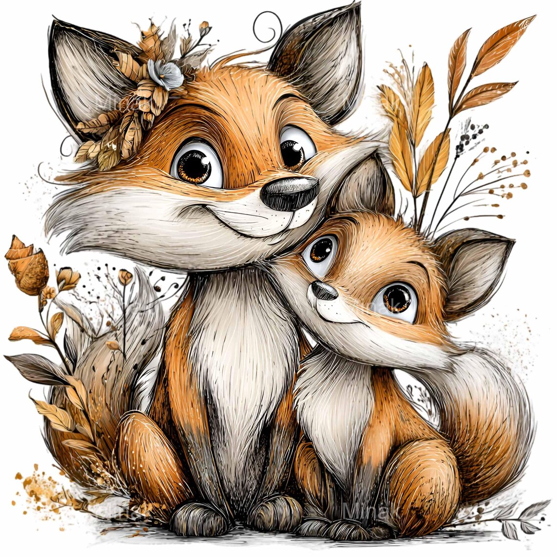 14 PNG Familie Clipart - Mama und Baby Fuchs digitaler Download für ...