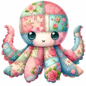 Patchwork Octopus Clipart PNG - 12 Cute Floral Octopus Illustration ...