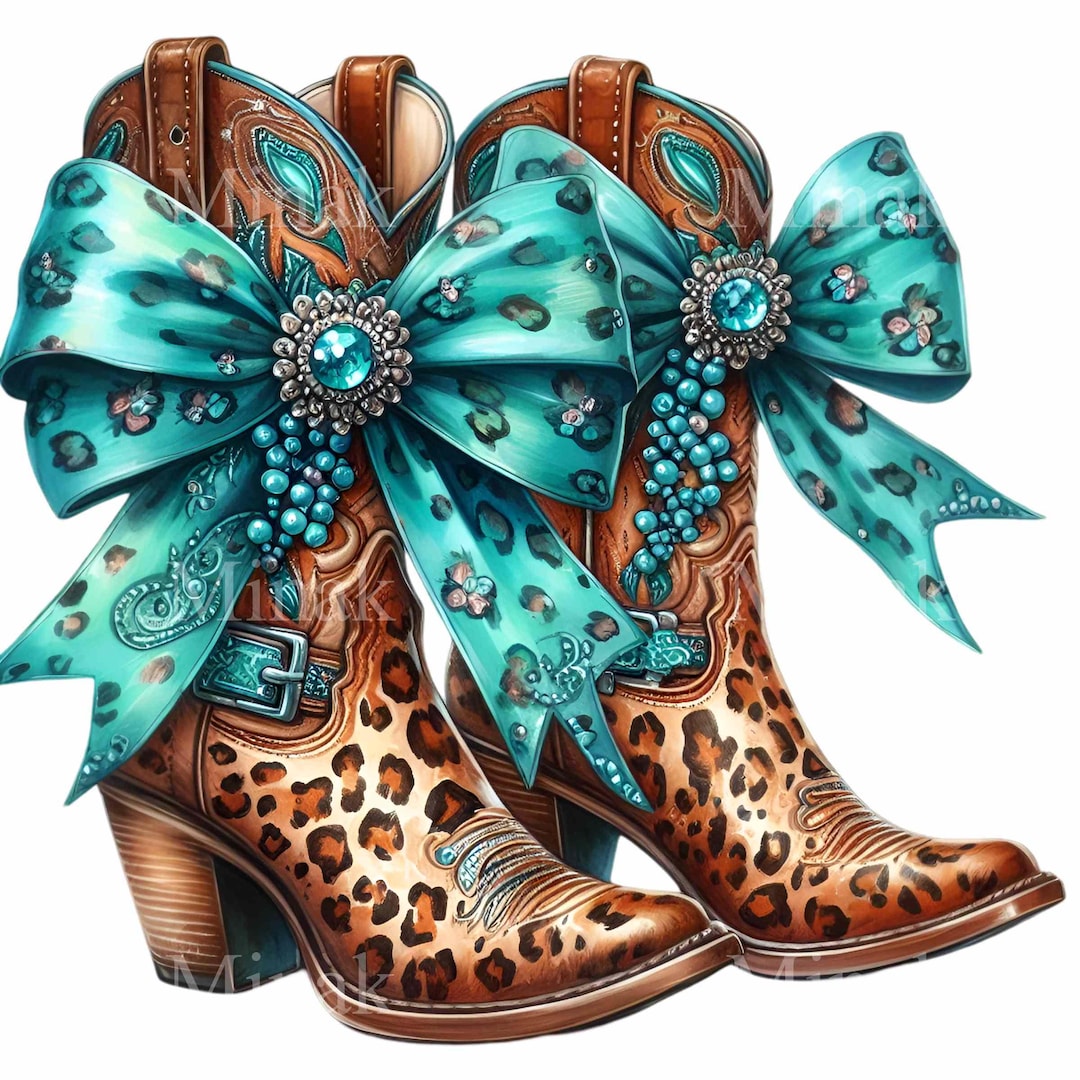 12 Turquoise Cowboy Boots PNG Clipart With Big Bow – Western Digital ...