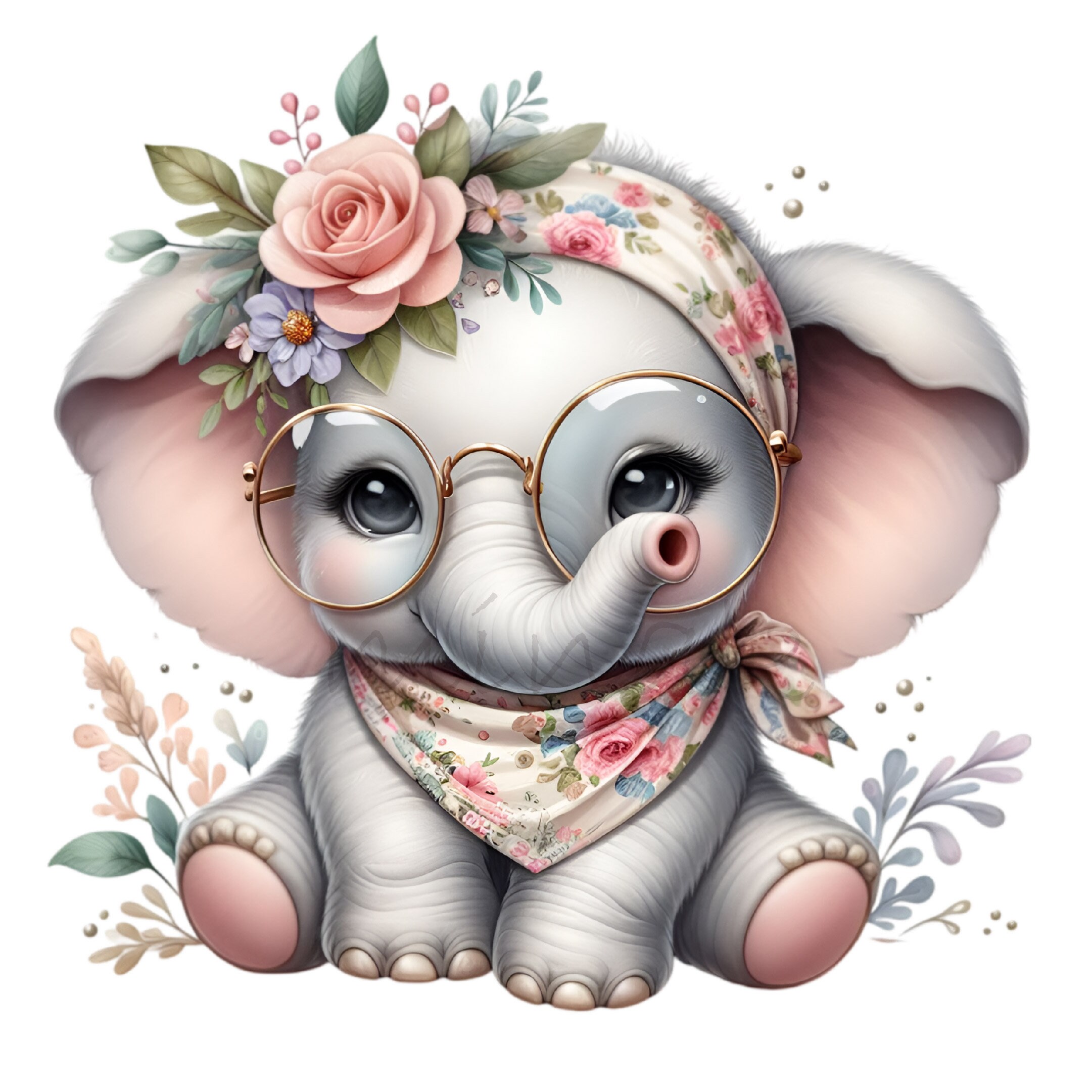 15 PNG Elephant Clipart PNG – Baby Girl Elephant With Glasses and ...