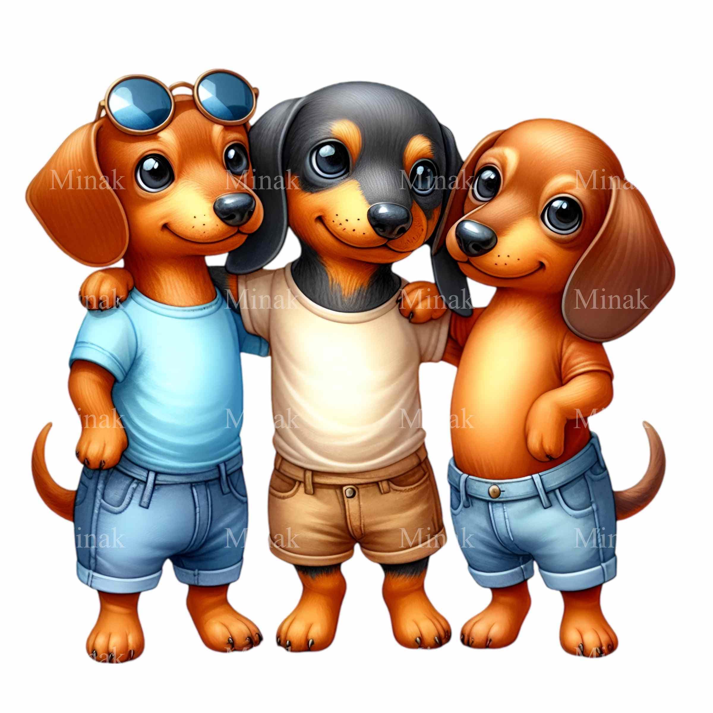 15 PNG Dachshund Trio Clipart – Cute Cartoon Dogs in Outfits Download ...