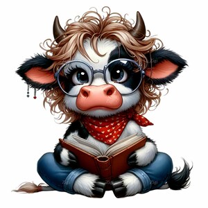14 PNG Book Reading – Cute Cow PNG Clipart – Reading Farm Animal With ...