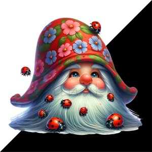12 PNG Ladybug Gnome Clipart – Cute Spring PNG With Flowers – Whimsical ...