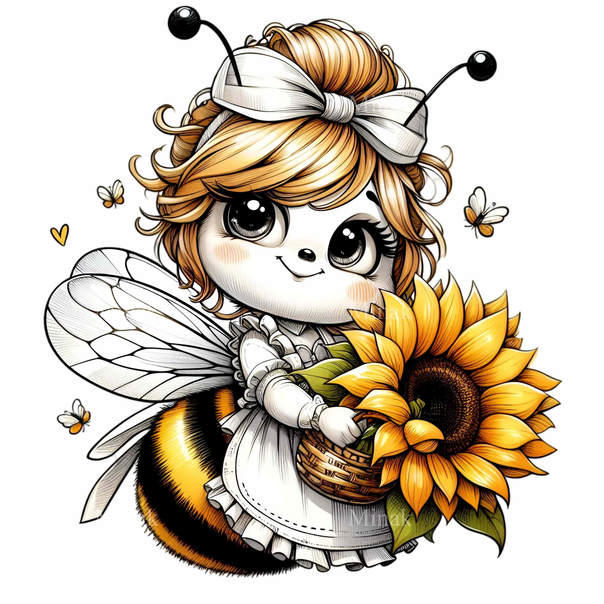 10 PNG Messy Bun Bee Sunflower Clipart, Honeybee Sublimation, Floral ...