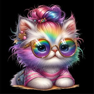 Messy Bun Clip Art, 12 PNG Rainbow Cute Cat Clipart, Kitten Girl ...