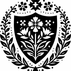 8 SVG Floral Shield SVG, Medieval Heraldic Emblem Clipart, Vintage ...