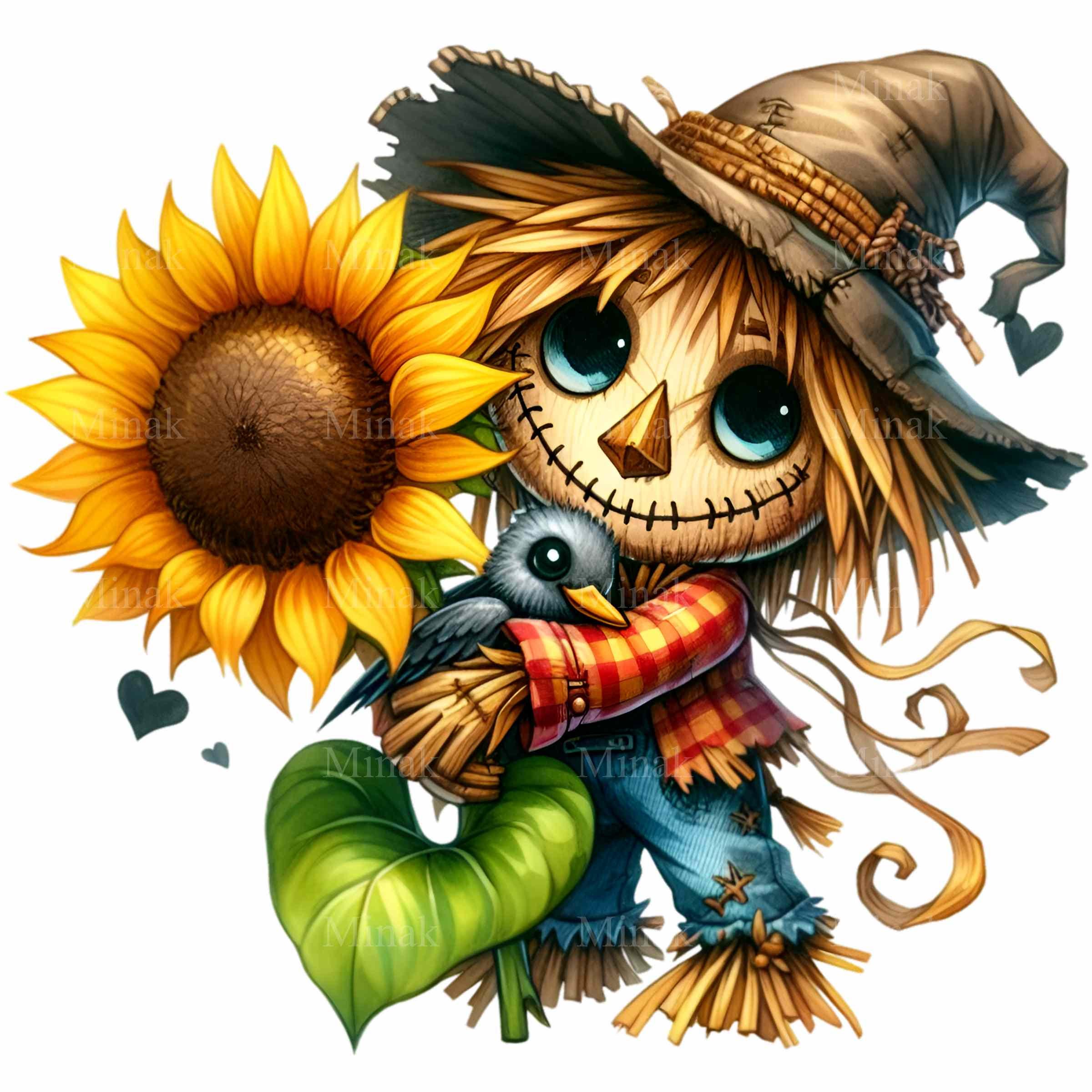 15 PNG Sunflower Scarecrow Clipart – Cute PNG Design – Fall Harvest Art ...