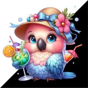 Parrot Clipart PNG, Cocktail Clip Art, 10 Tropical Bird Clip Art, Gift ...