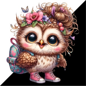 Cute Owl Go to School Girl Kids Kindergarten Clipart 15 PNG ...