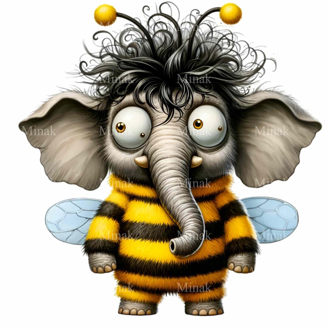 10 Cute Bee Elephant Clipart, Elephant Bee PNG, Funny Animal Digital ...