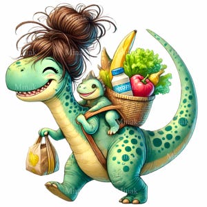 10 Dino Mom and Baby PNG Clipart - Cute Dinosaur With Glasses and Curly ...