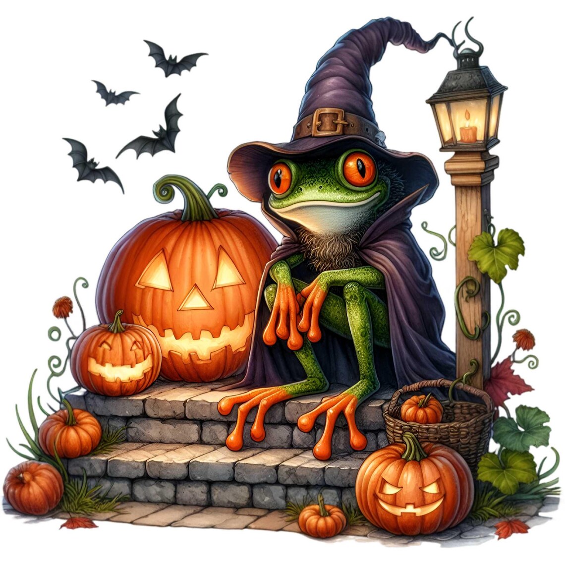 12 PNG Halloween Frog Clipart, Witch Toad Pumpkin Spooky Lantern - Etsy