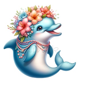 Dolphin Clip Art, 10 PNG Floral Summer Ocean Animal, Kids Graphics ...
