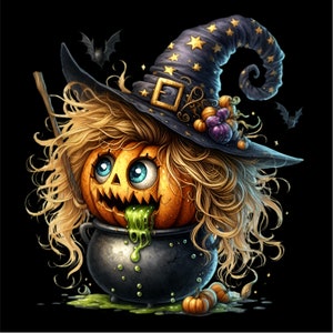 12 Witch Pumpkin PNG Clipart, Spooky Glowing Pumpkin Digital Art ...