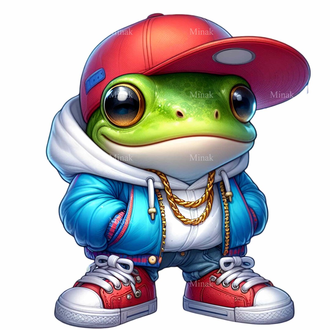 Hip Hop Frog PNG Clipart, 14 Cute Frog in Streetwear With Cap, Sneakers ...