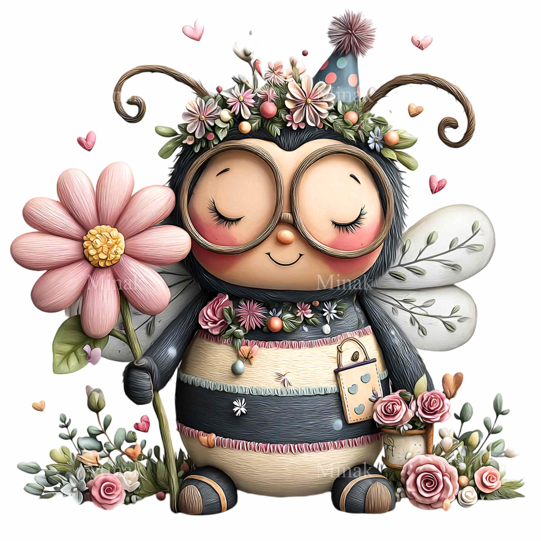 16 PNG Spring Bee Clipart – Flower Crown Bumblebee With Party Hat ...